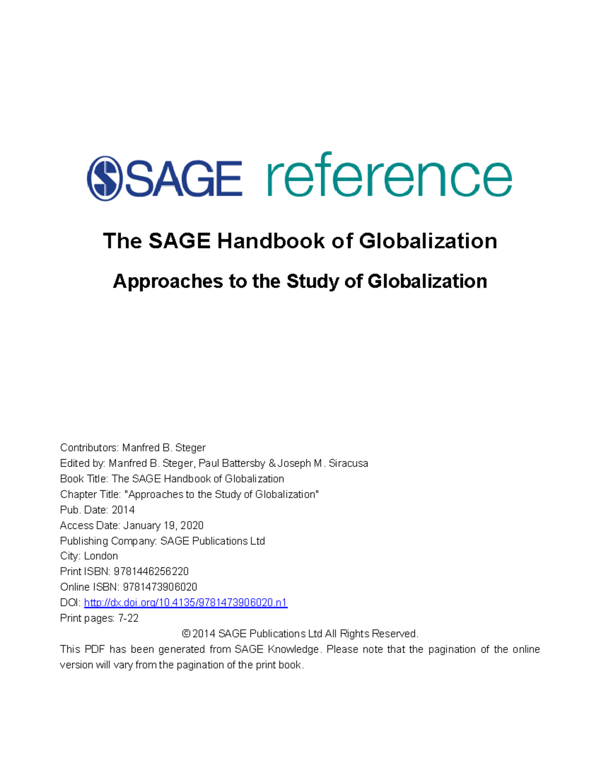 Approaches to Globalization: Insights from Steger (2014) - A Study ...