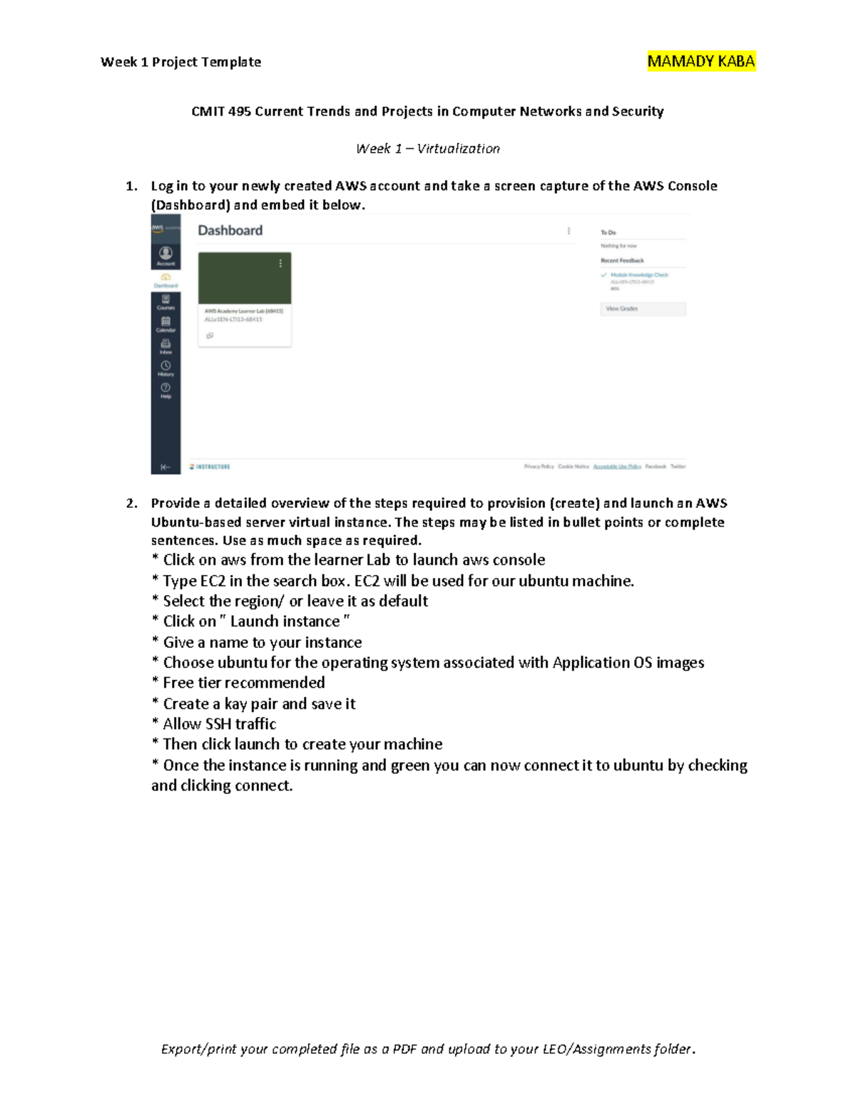 CMIT 495 Week 1 - AWS Virtualization Assignment Overview & Benefits - Studocu