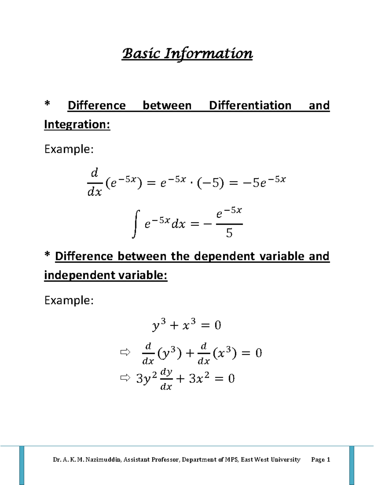 MPS 101: Lecture 1 - Understanding Differentiation vs. Integration ...