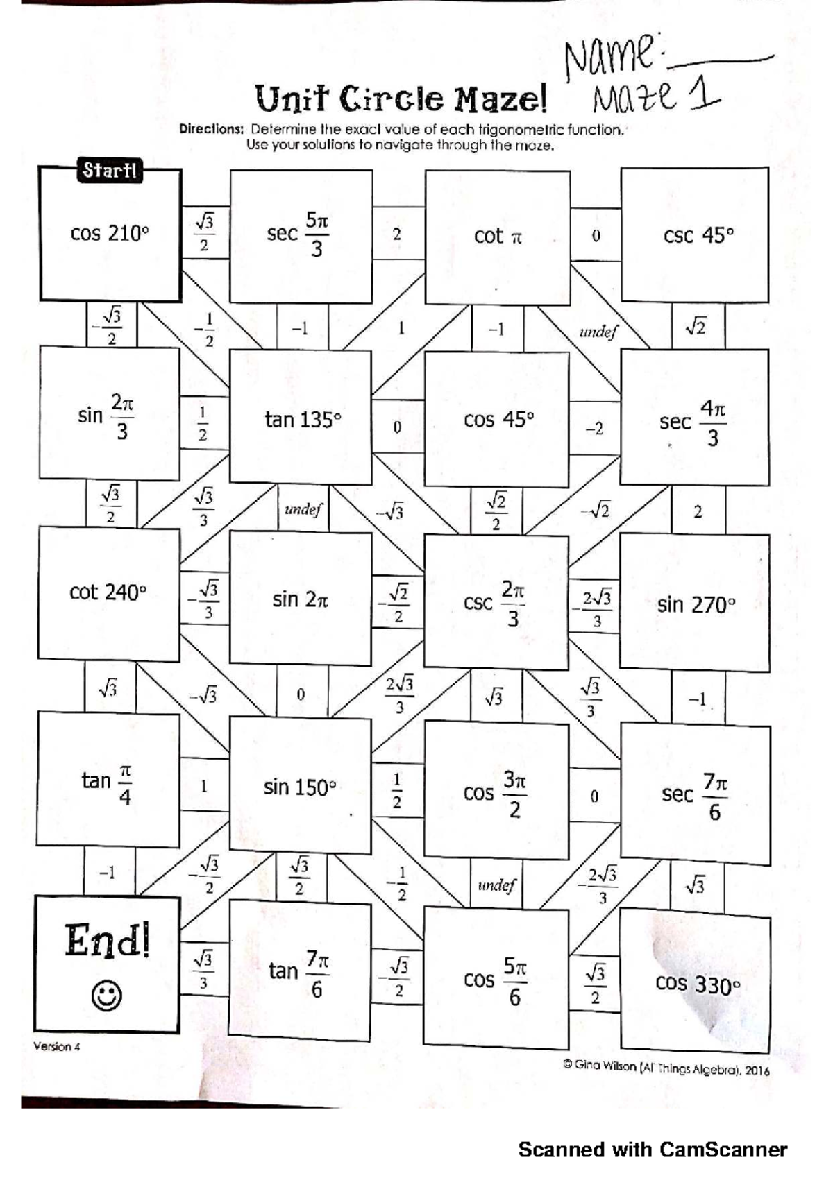 Trigonometric Functions Maze Practice - MI2e - Studocu