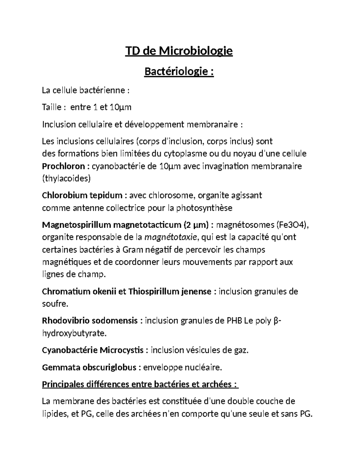 TD de Microbiologie - Bactériologie et Caractéristiques Bactériennes - Studocu