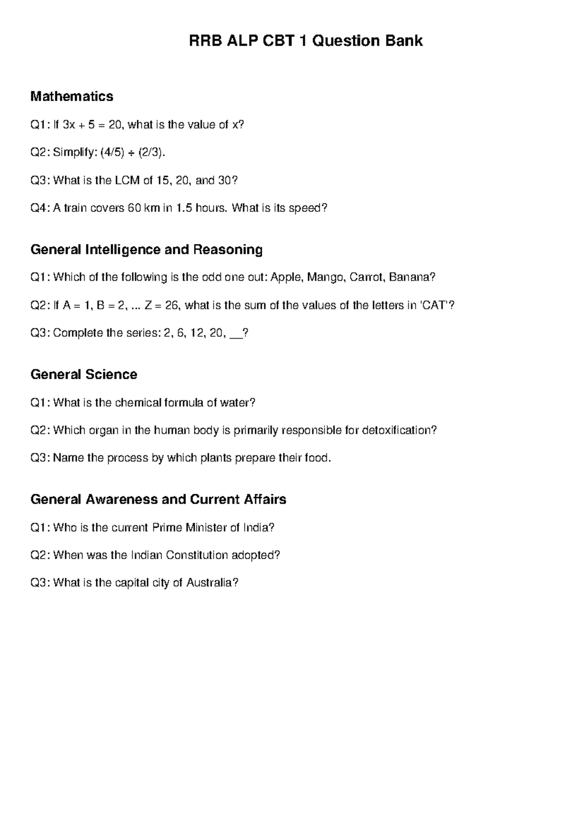 RRB ALP CBT1 Question Bank - RRB ALP CBT 1 Question Bank Mathematics Q1 ...