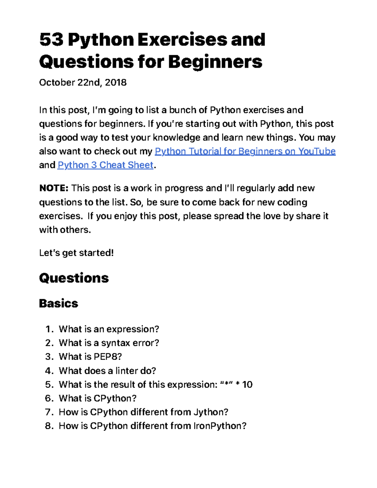 53 Python Exercises and Questions for Beginners (2018 ) - 53 Python ...