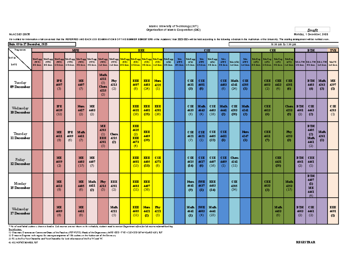 IUT Referenced & Backlog Exam Schedule for Summer 2023-24 - Studocu