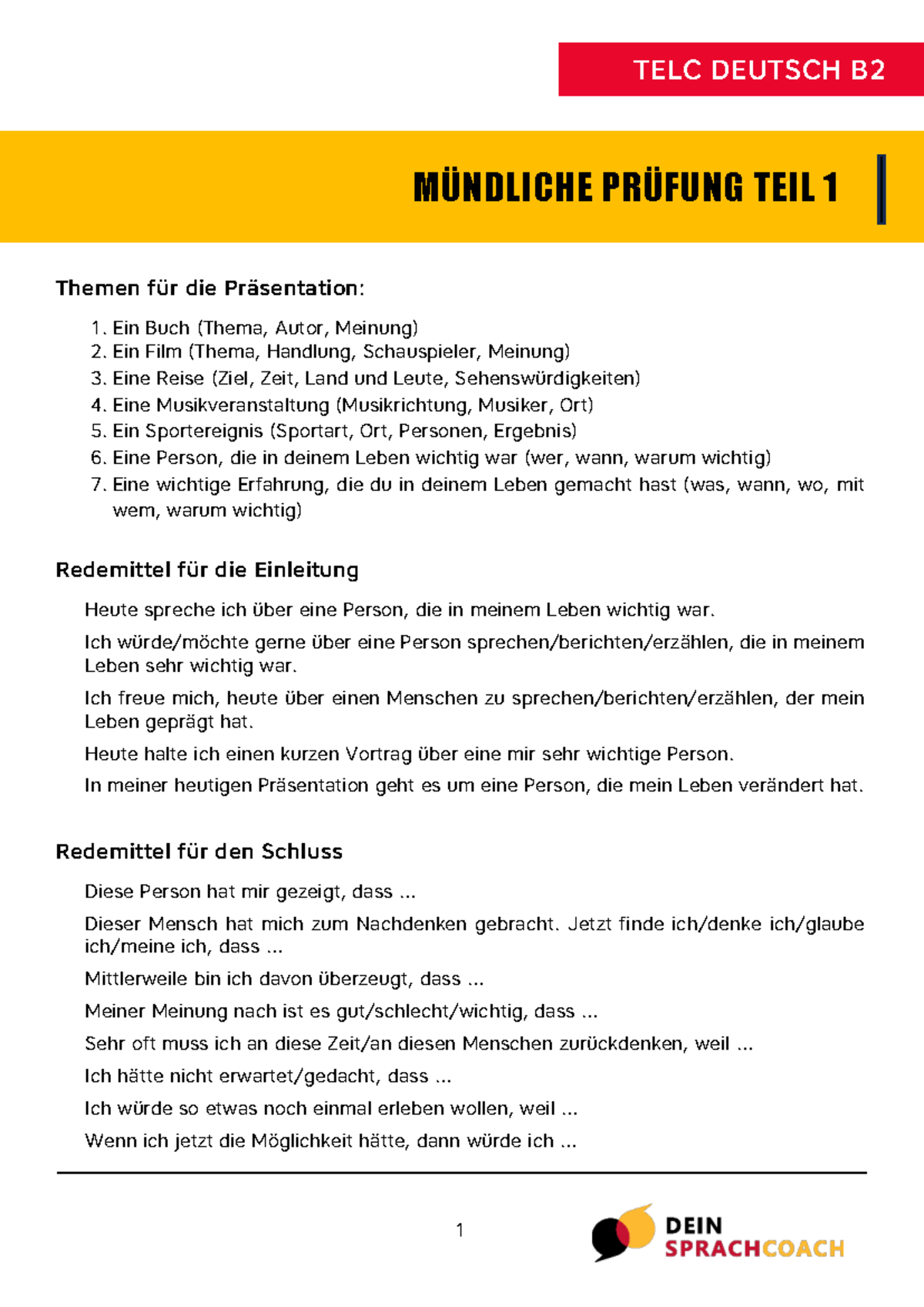 TELC DEUTSCH B2 MÜNDLICHE PRÜFUNG TEIL 1: Wichtige Personen ...