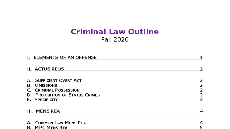 Criminal Law Outline SU 2020: Key Concepts and Principles - Studocu