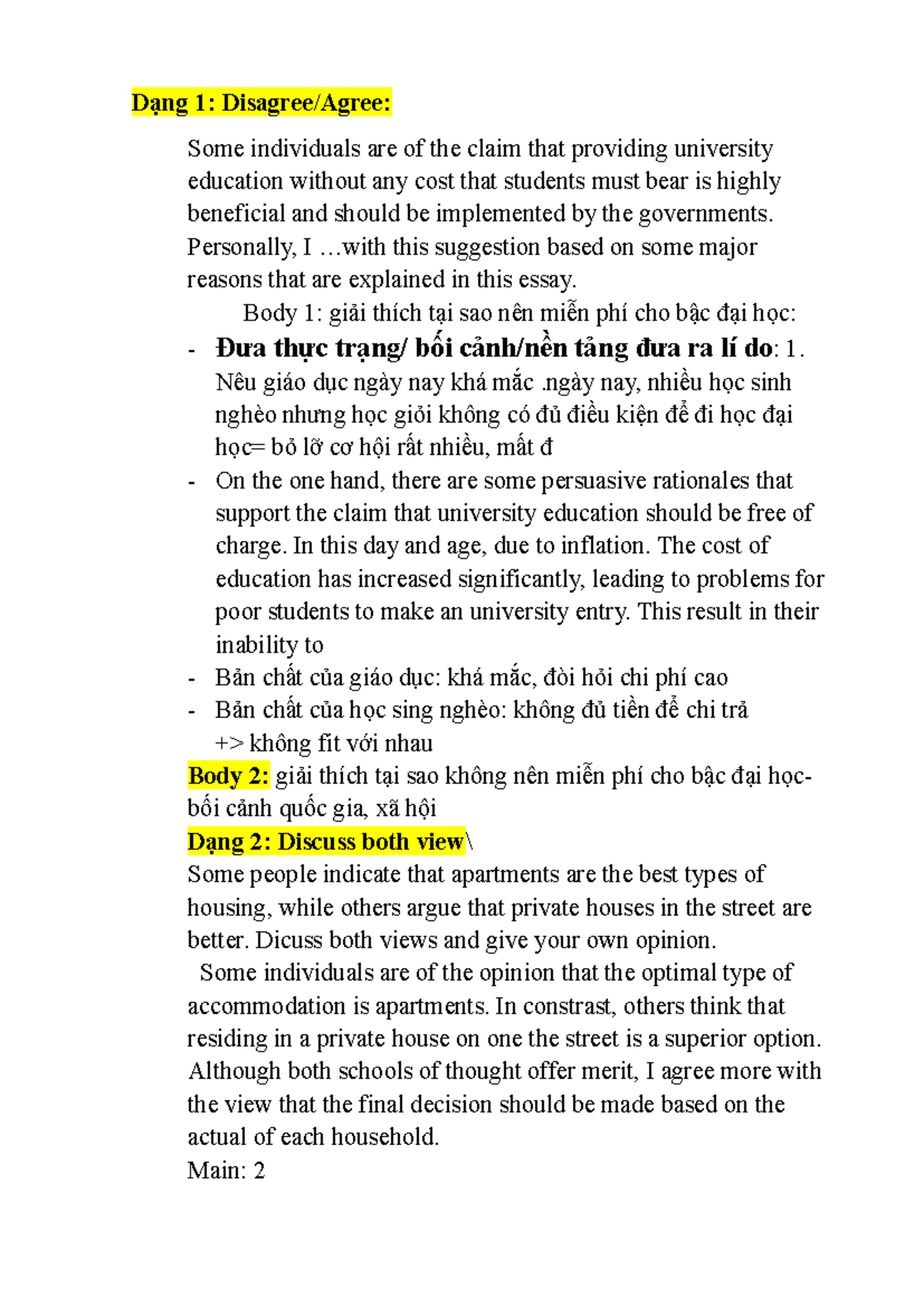 Dạng 1 & 2: Agree/Disagree & Discuss Both Views - IELTS - Studocu