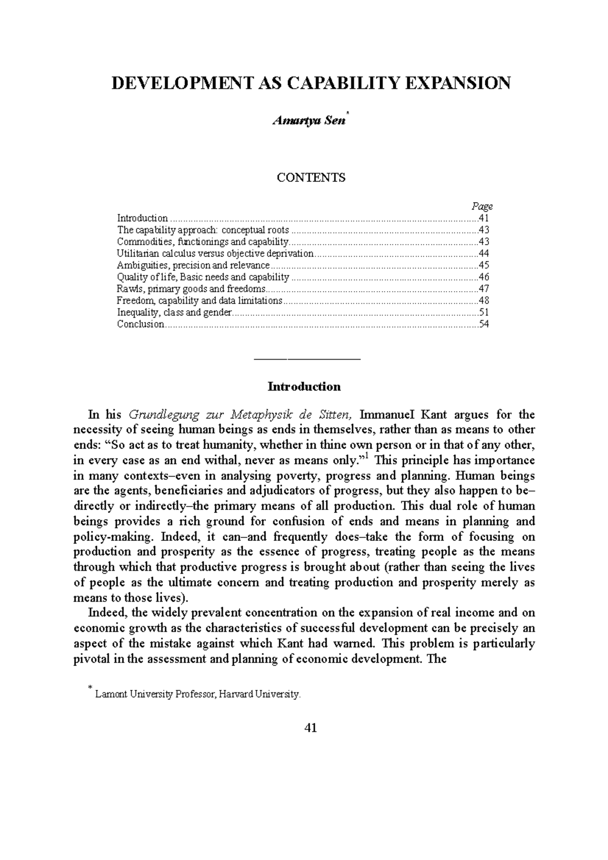 Development as Capability Expansion: An Analysis by Amartya Sen - Studocu