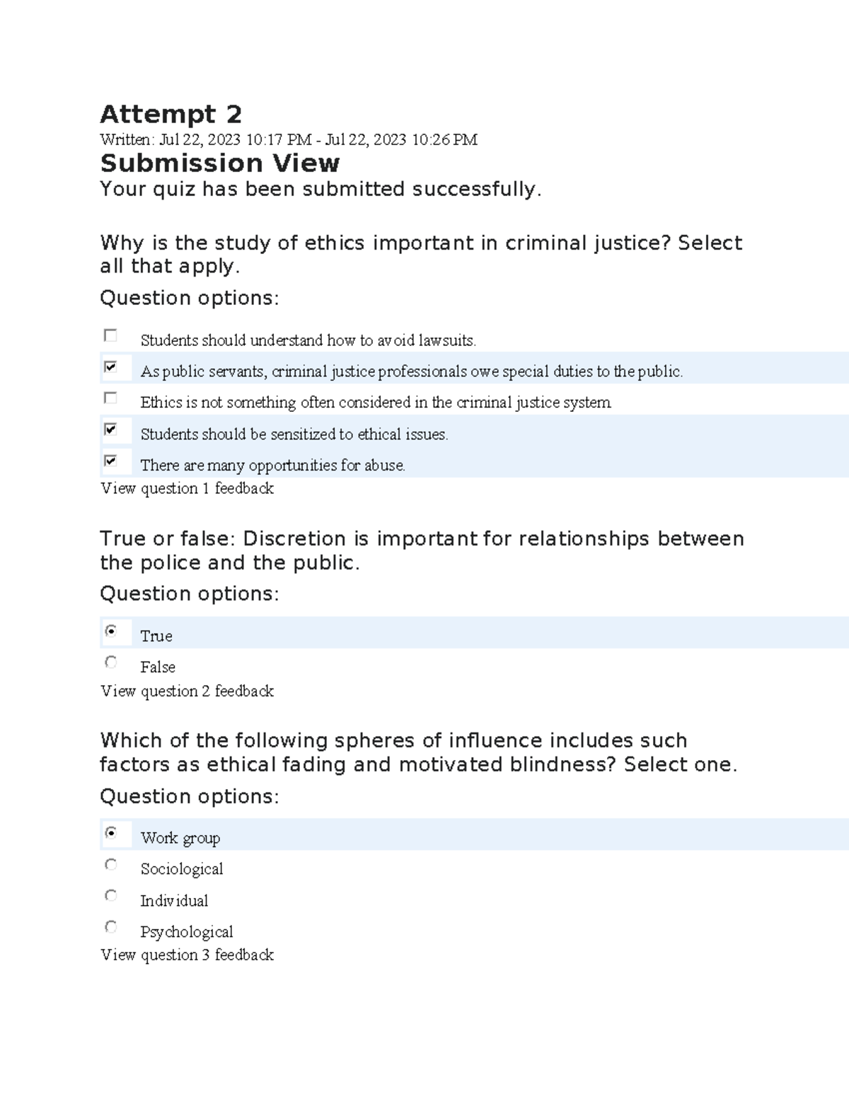 3-3 Quiz: Ethics in Criminal Justice - Module 3 Quiz Insights - Studocu