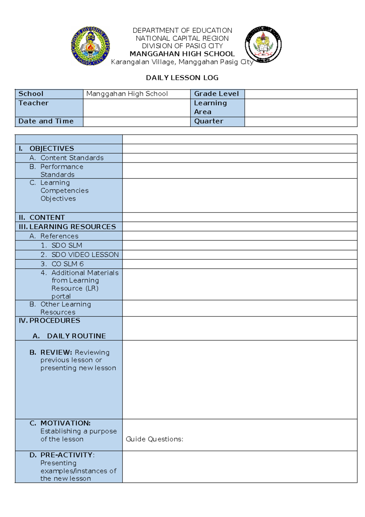DAILY LESSON LOG - DLP Format for Public Application - Studocu