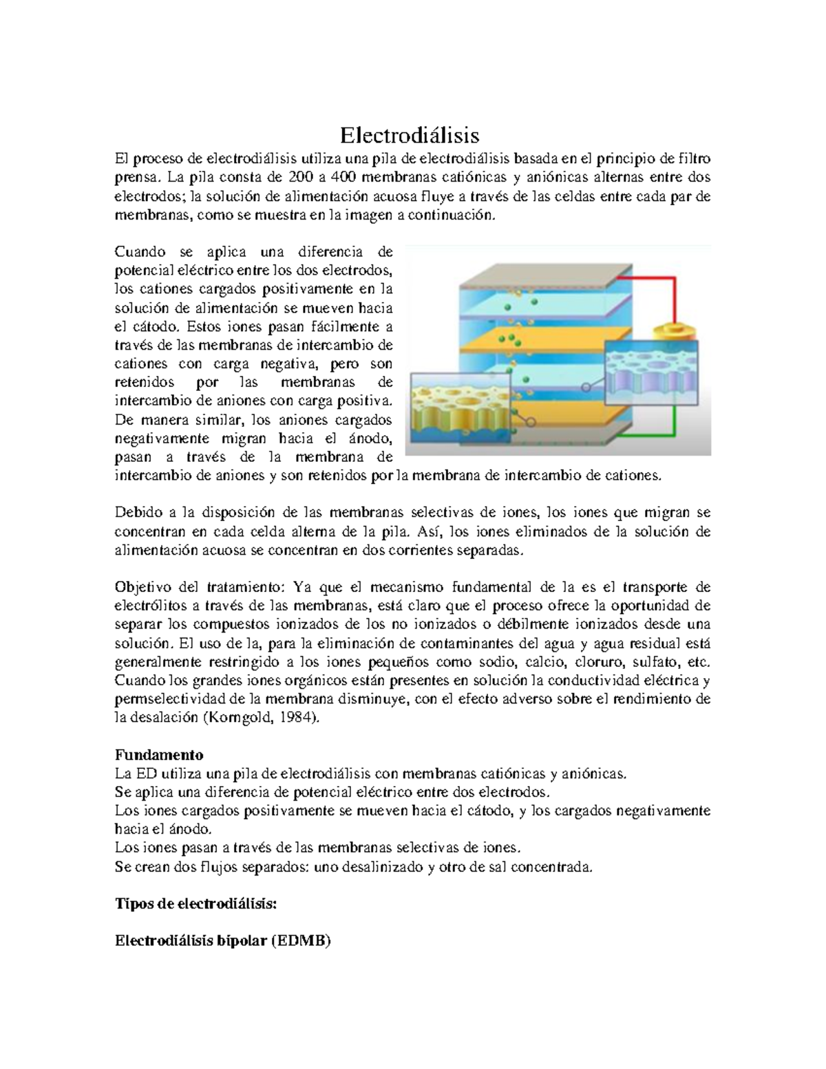 Electrodiálisis - ELECTRODIÁLISIS - Electrodiálisis El proceso de ...