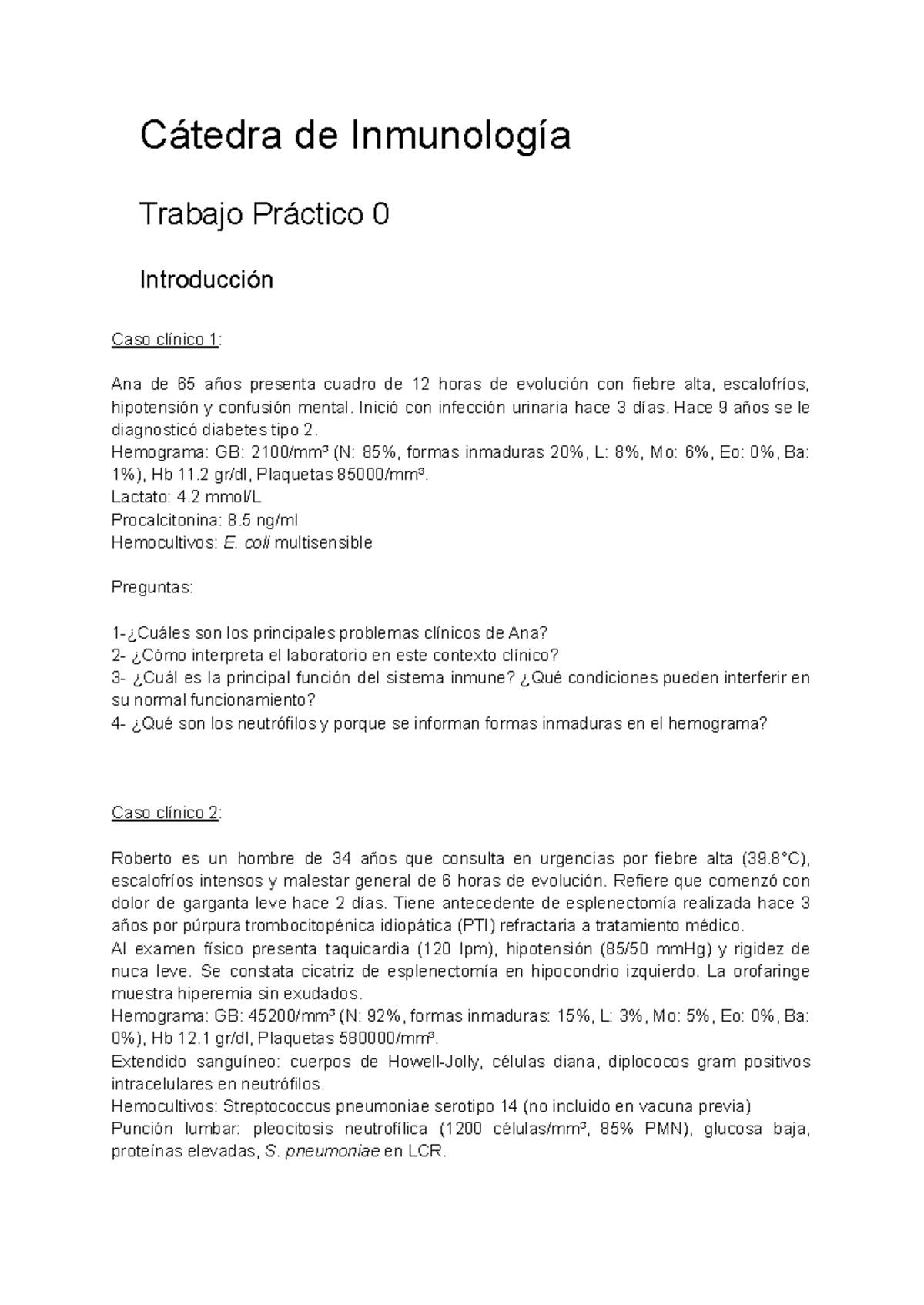 TP0 2025 - Introducción a Casos Clínicos en Inmunología - Studocu
