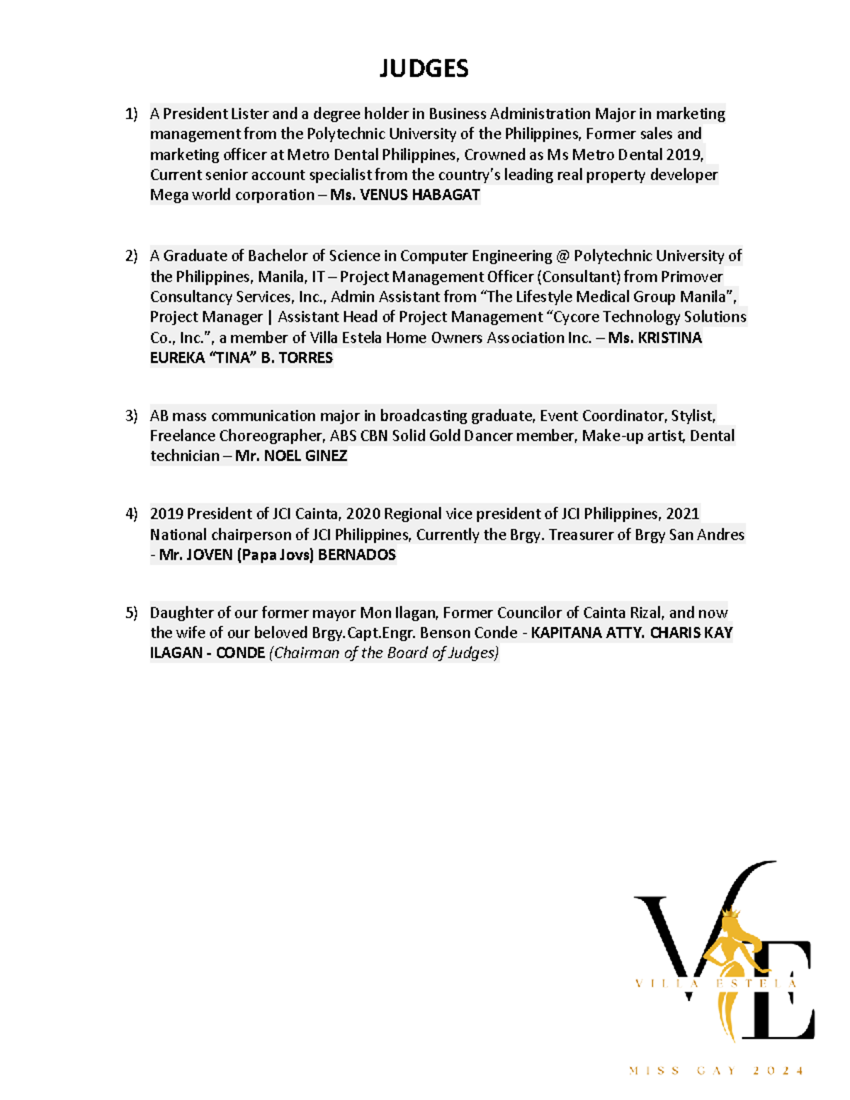 Judges - Judge and panel - JUDGES A President Lister and a degree ...