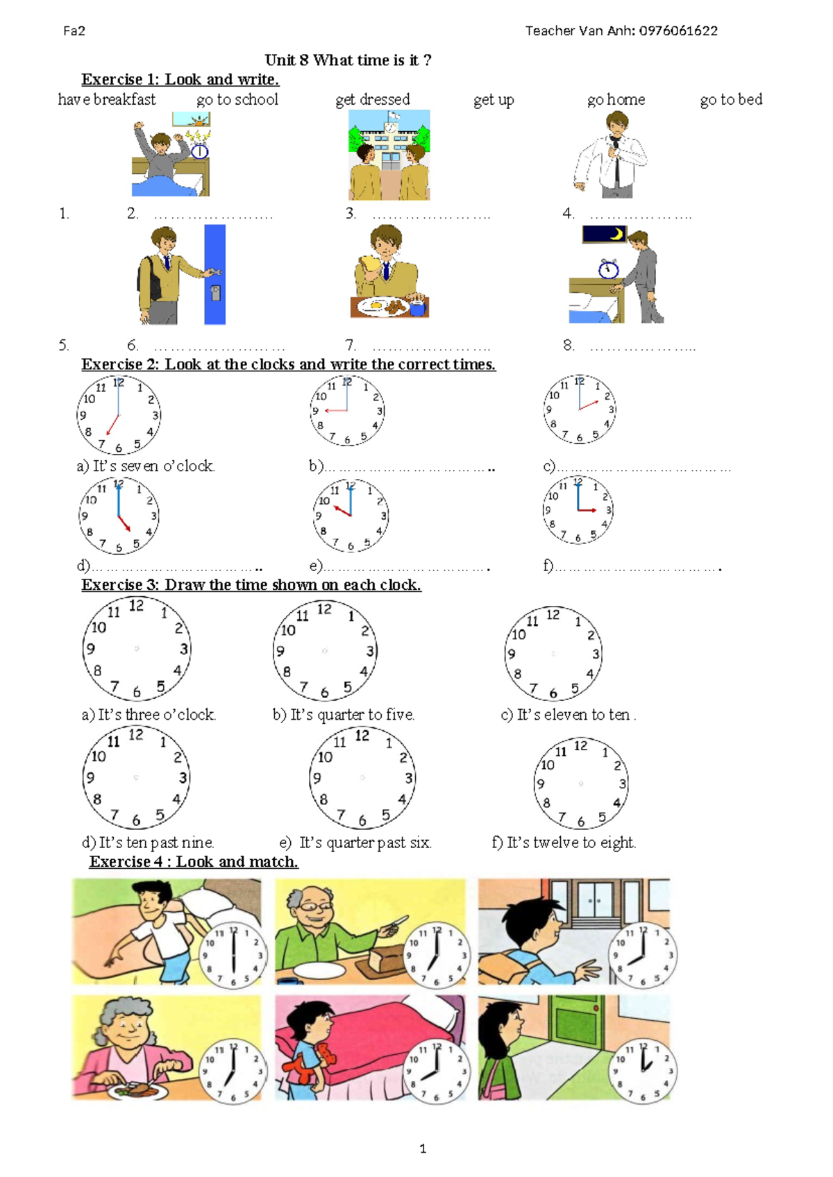Unit 8 - Telling Time and Daily Routines Activities - Studocu