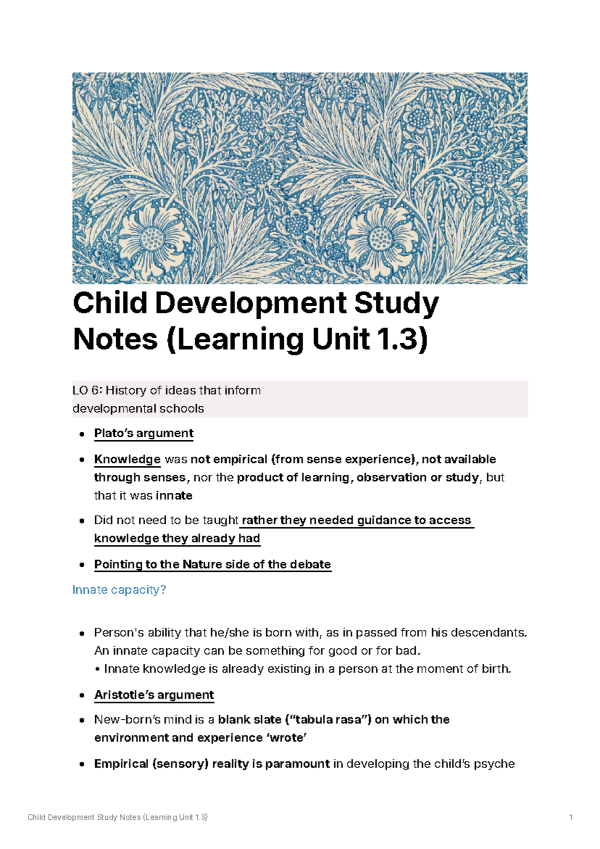 Child Development Study Notes (Learning Unit 1.3) - Theories & Research ...