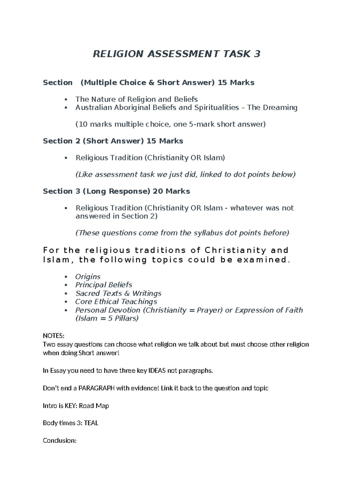 Religion Assessment Task 3: Understanding Beliefs & Traditions - Studocu