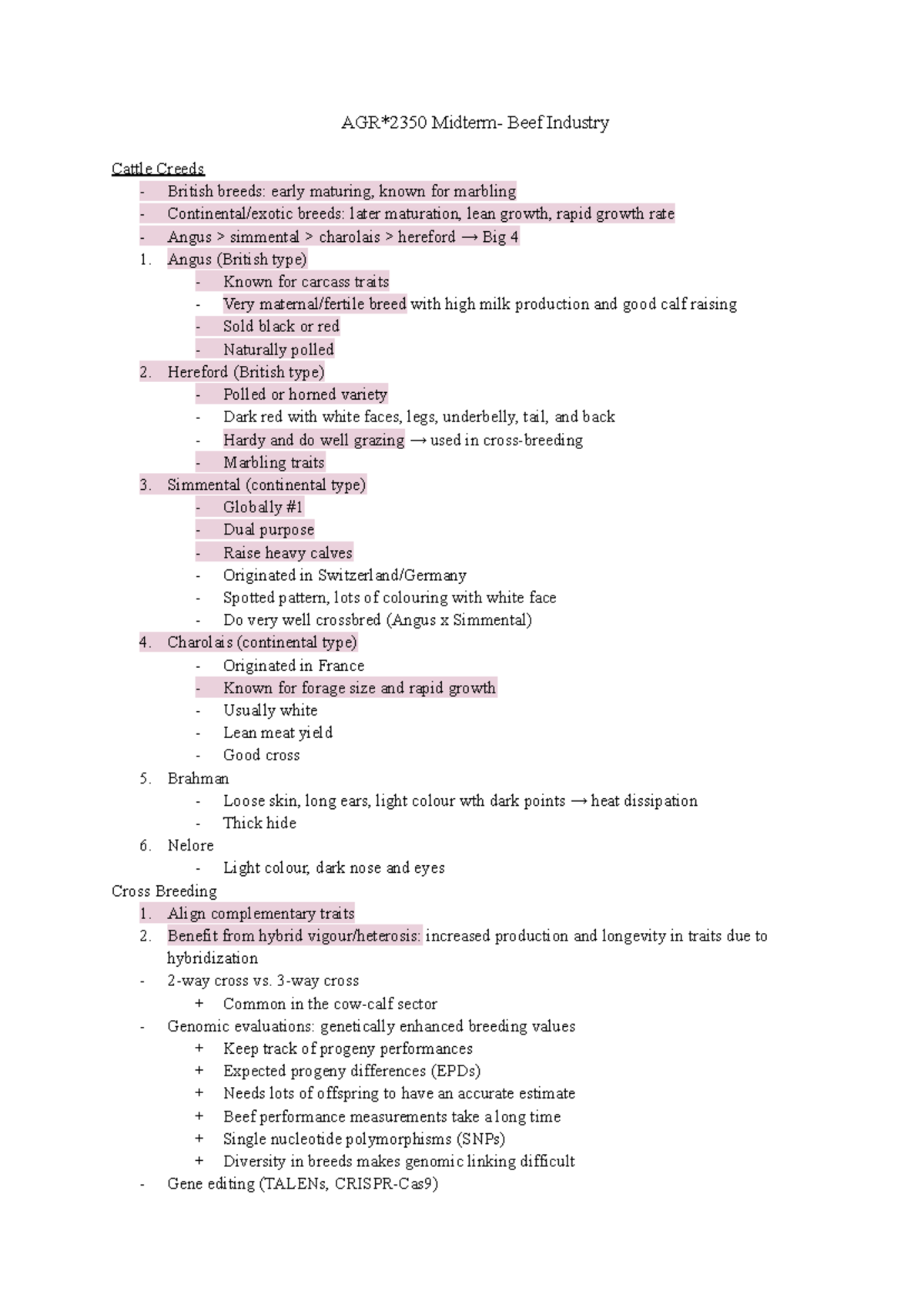 AGR 2350 Midterm Study Notes: Beef Industry Overview and Practices ...