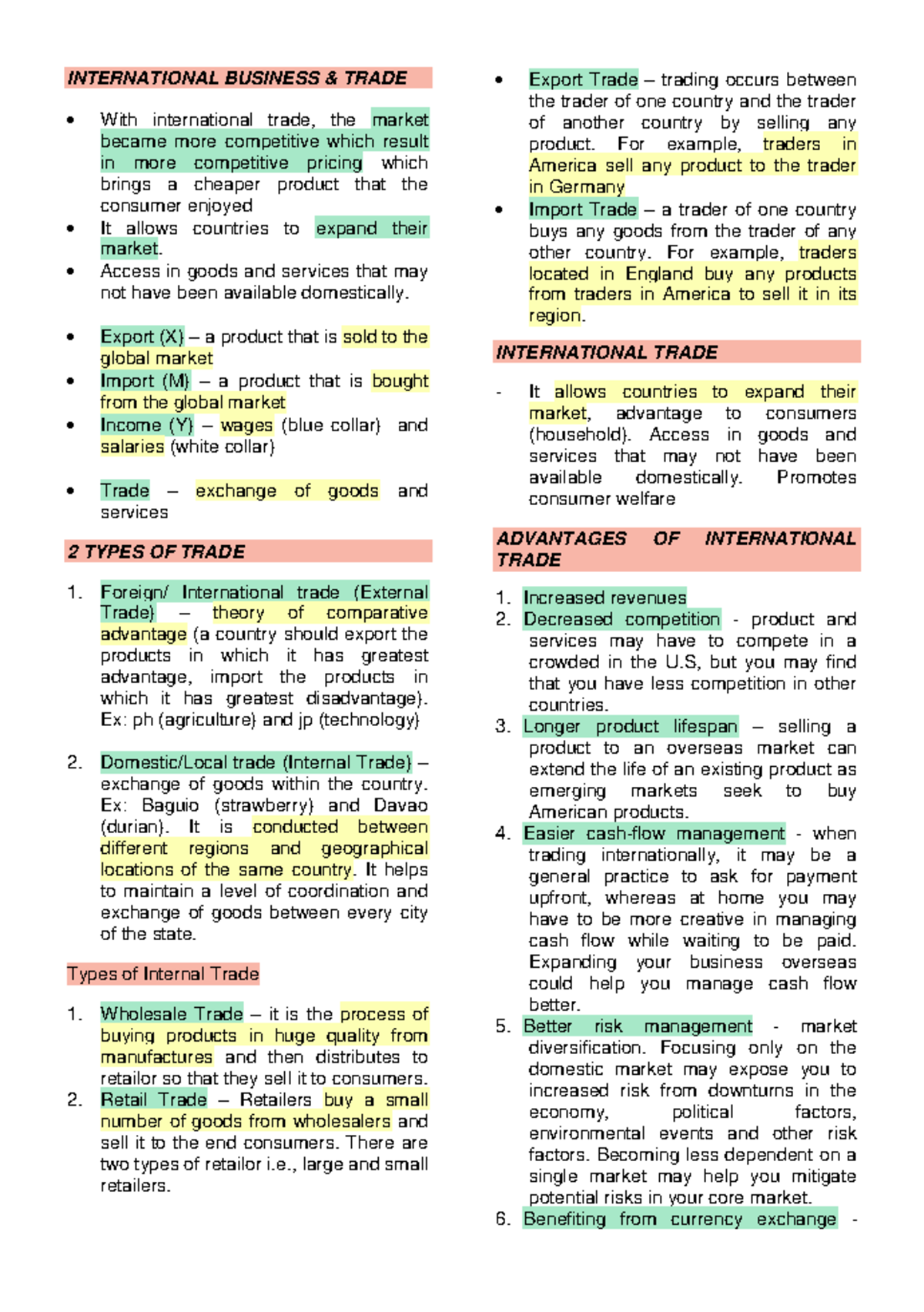 IBT- Prelim - Lecture notes 1 - INTERNATIONAL BUSINESS & TRADE With ...