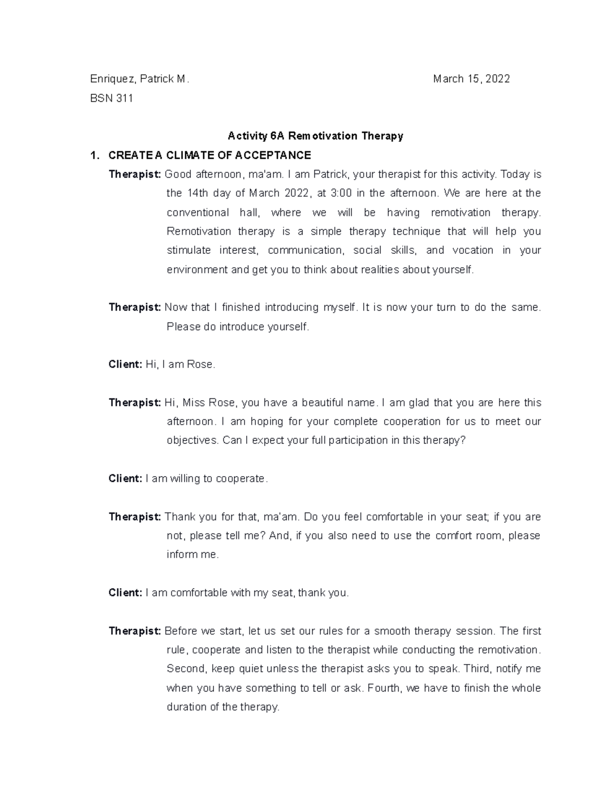 Activity 6A Remotivation Therapy - Nursing Research 1 - FEU - Studocu