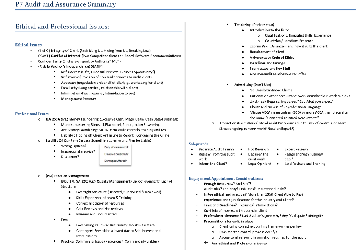 P7 Audit and Assurance Summary: Ethical and Professional Issues ...