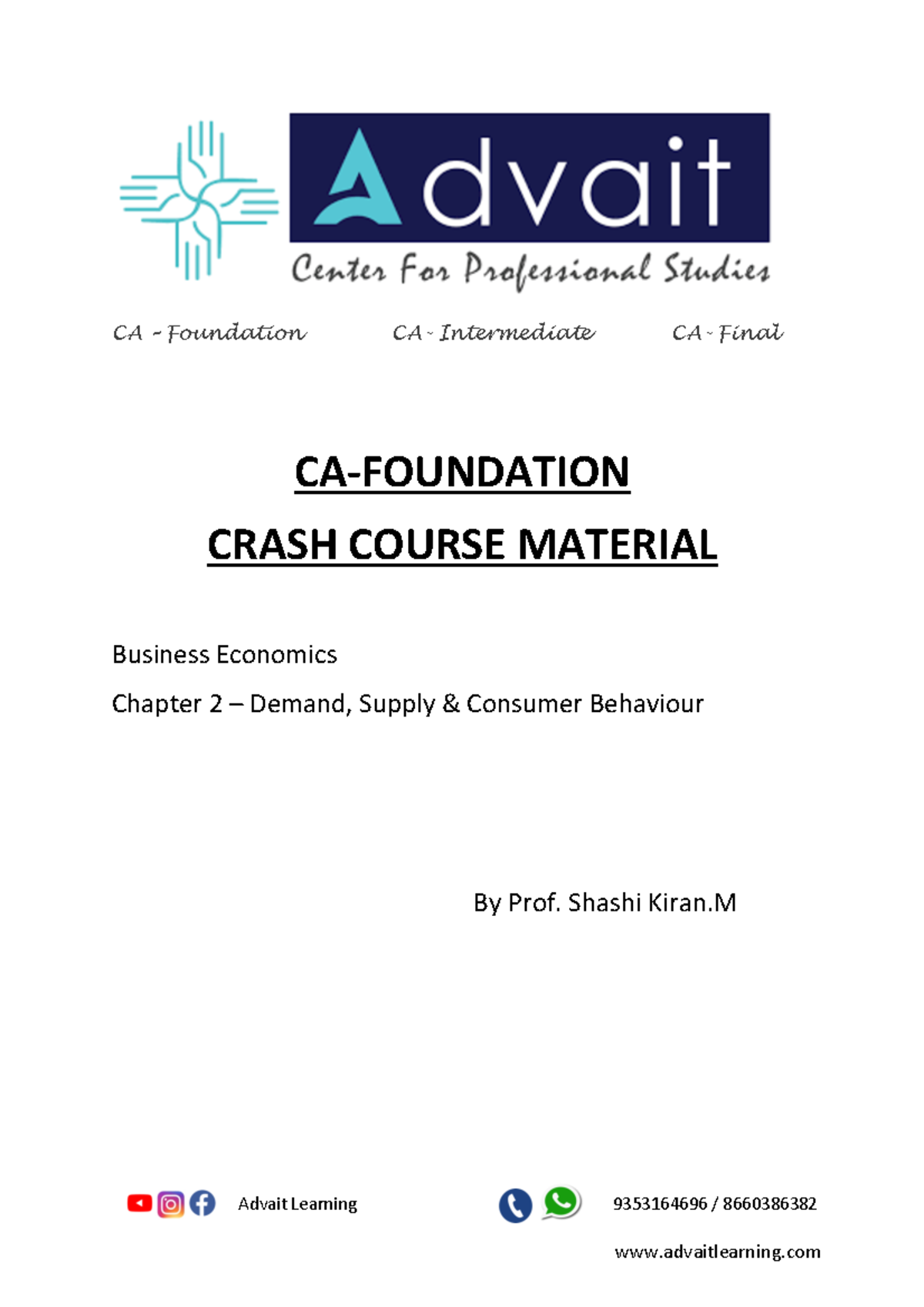 CA Foundation Eco Chapter 2 Demand, Supply & Consumer Behaviour Notes ...