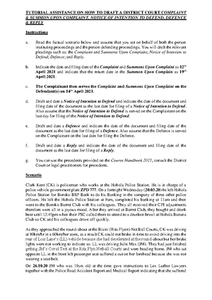 Sample Summons TO A Person UPON Complaint - Tutorial - IN THE DISTRICT ...