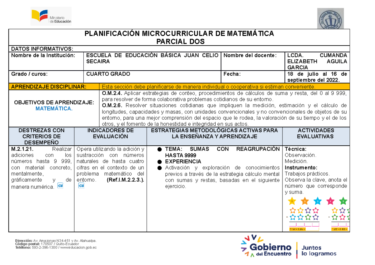GFGGG FDFFDFD FFFF - PLANIFICACIÓN MICROCURRICULAR DE MATEMÁTICA ...