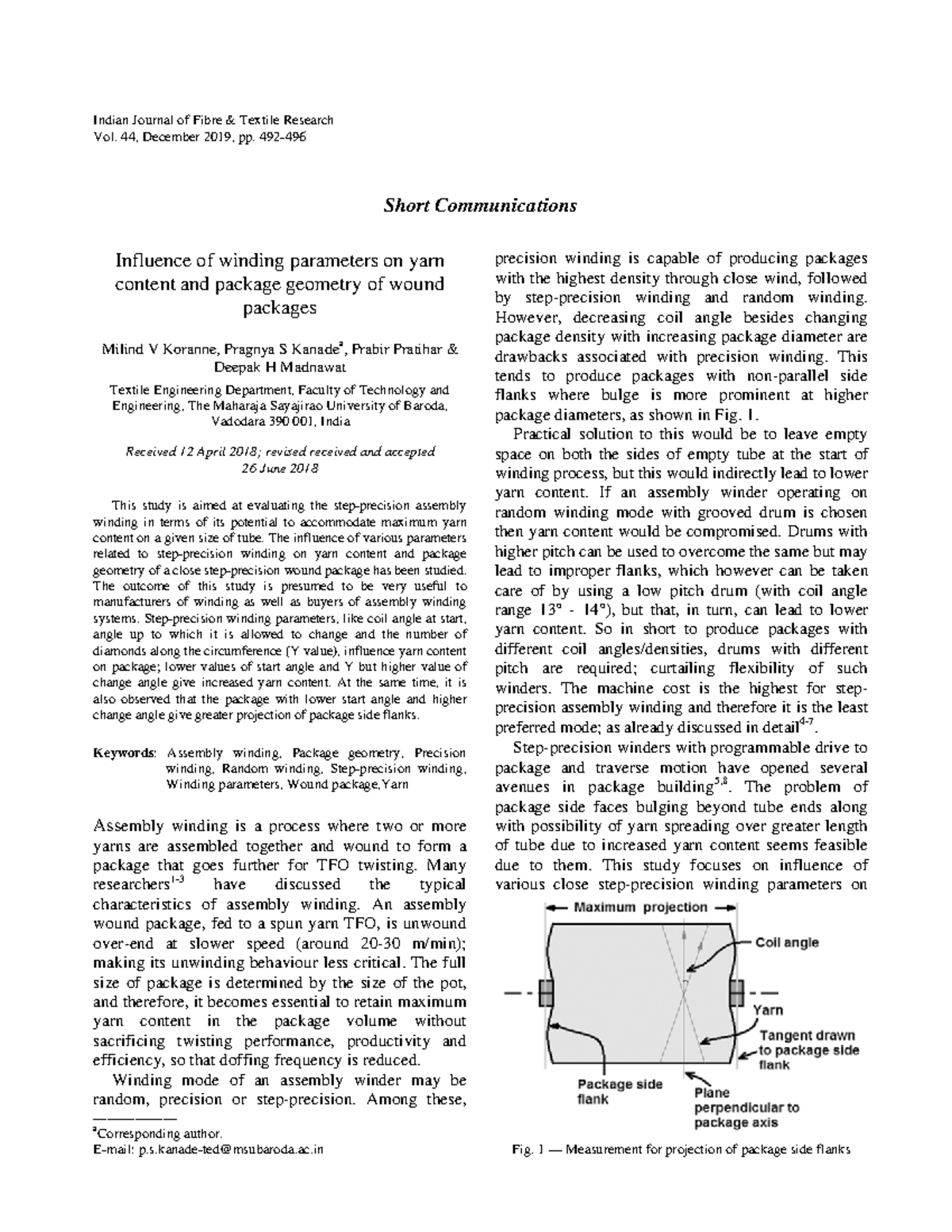 Influence of Winding Parameters on Yarn Content and Package Geometry ...