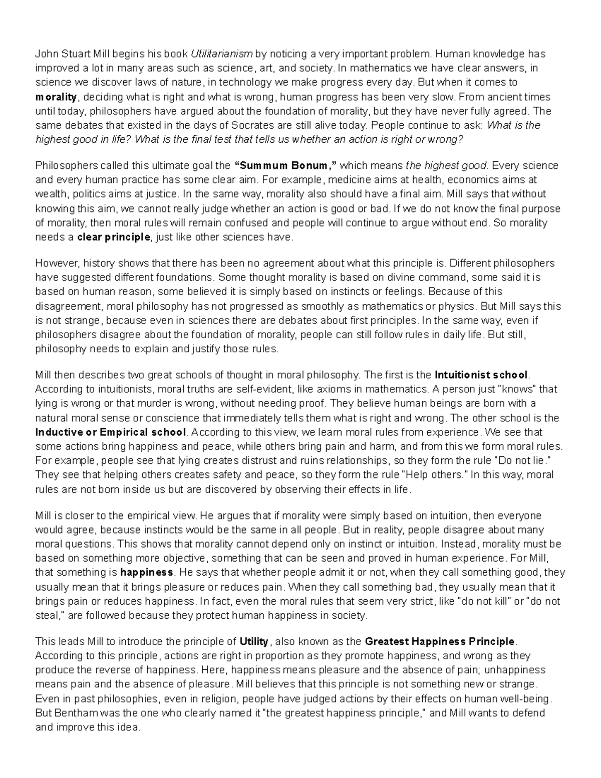 Mill's Utilitarianism: The Quest for the Highest Good - Studocu