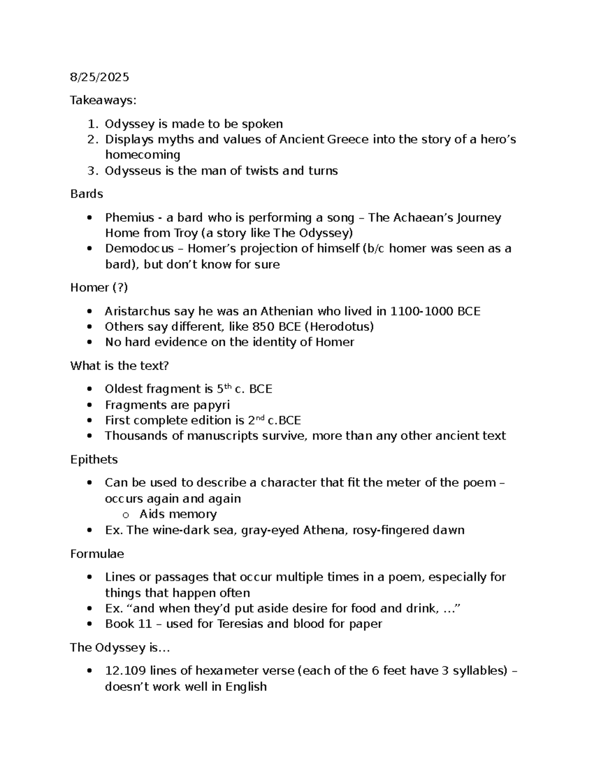 The Odyssey: Key Takeaways and Analysis Notes - Studocu
