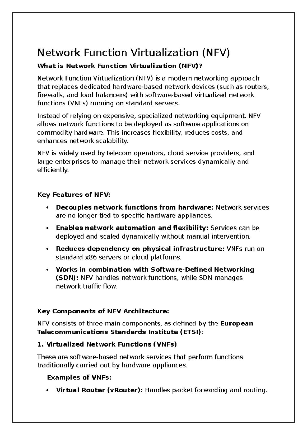 SDN Assignment - Understanding Network Function Virtualization (NFV ...
