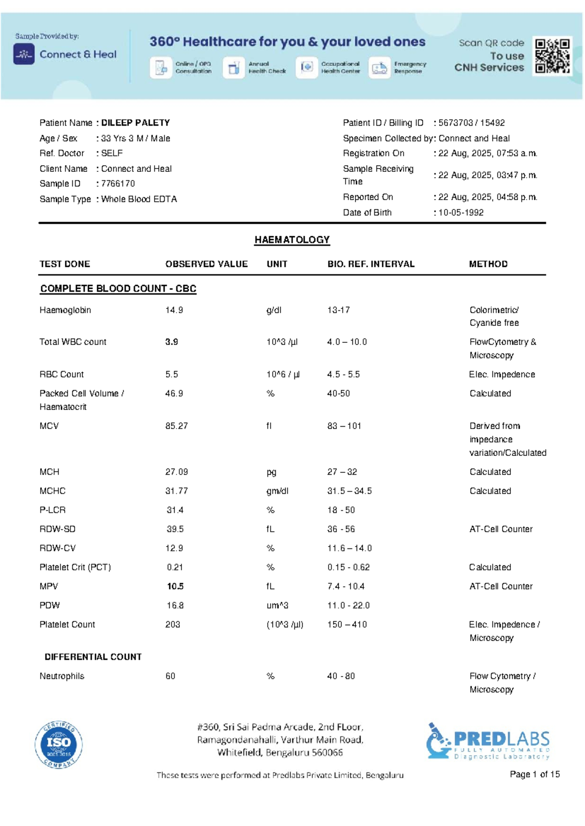 Patient Report: Haematology, Biochemistry & Immunology Tests (ID ...