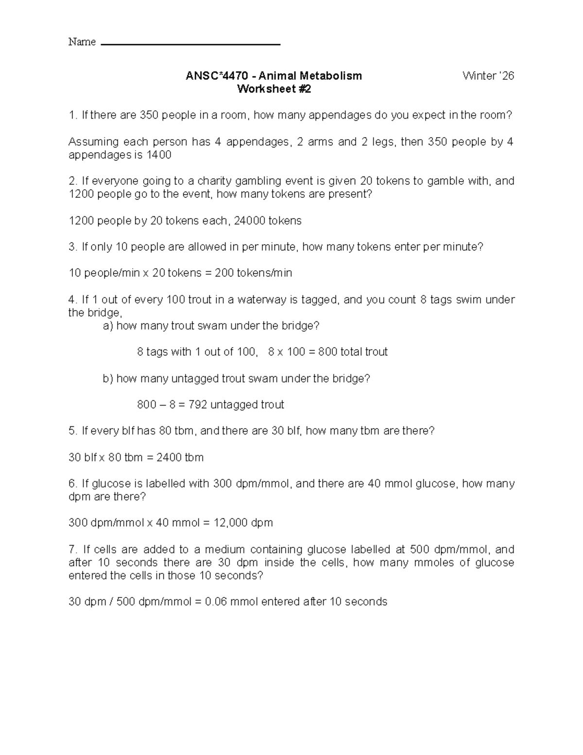 ANS 4470 Winter 2026 Animal Metabolism Worksheet 2 - Studocu