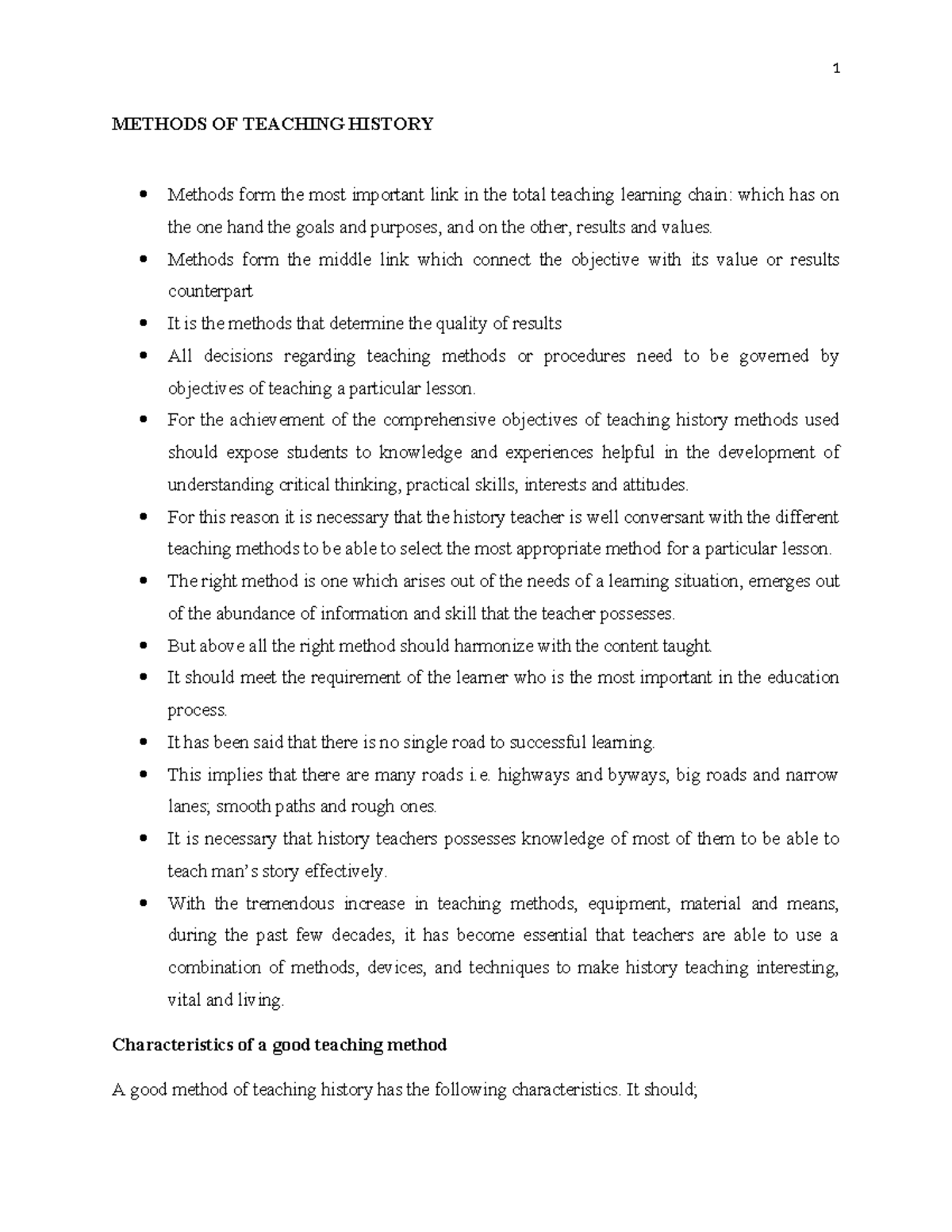 Methods of Teaching History: Enhancing Learning Outcomes - Studocu