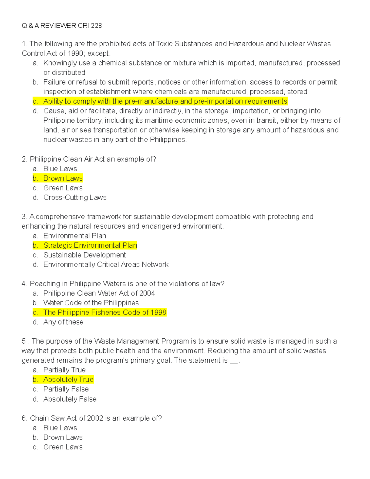 Environmental Q&A Reviewer for CRI 228 - Studocu
