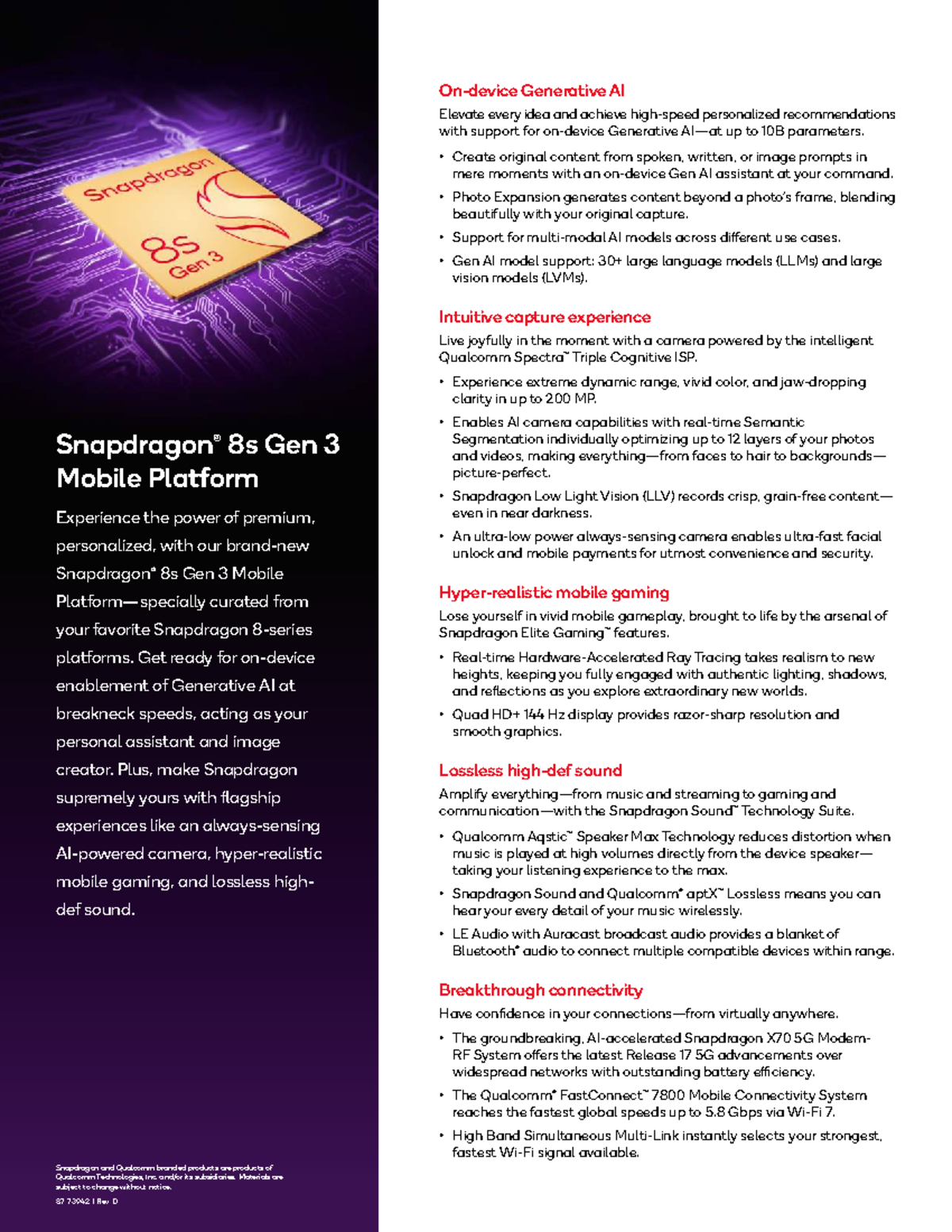 87-73942-1 REV D Snapdragon 8s Gen 3 Mobile Platform Overview - Studocu