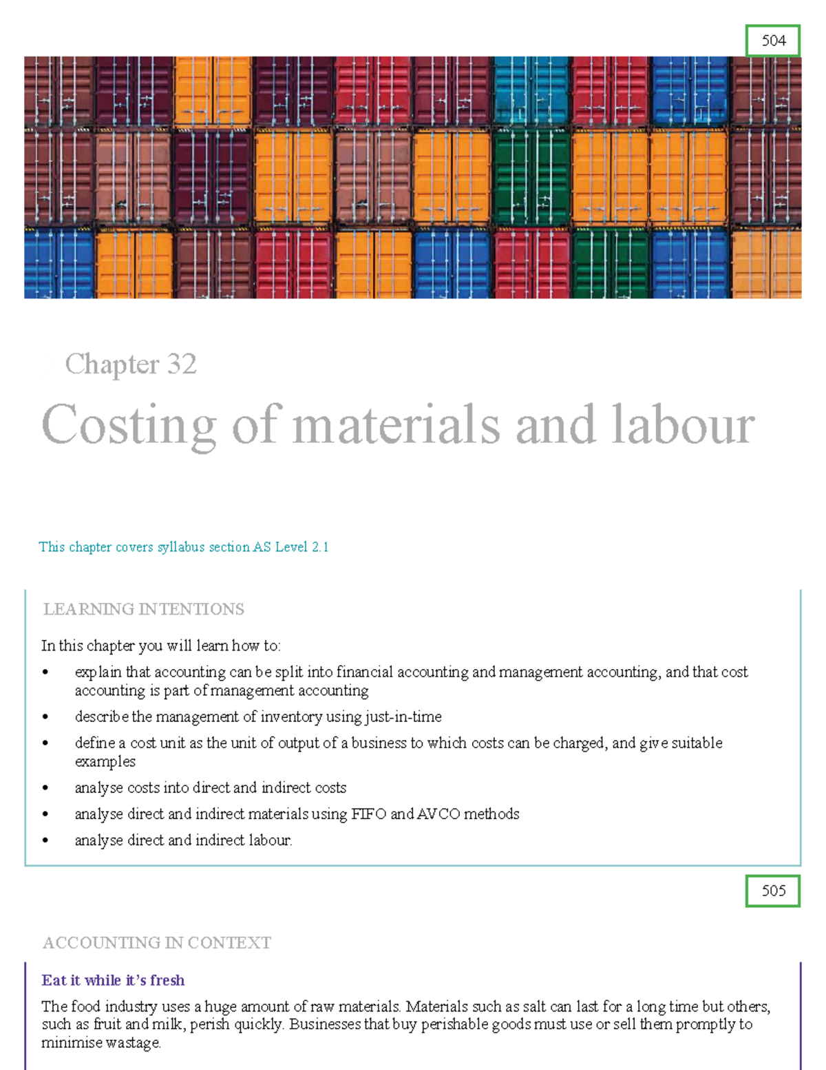 504 ACC AS Level 2.1 Chapter 32: Costing of Materials and Labour - Studocu