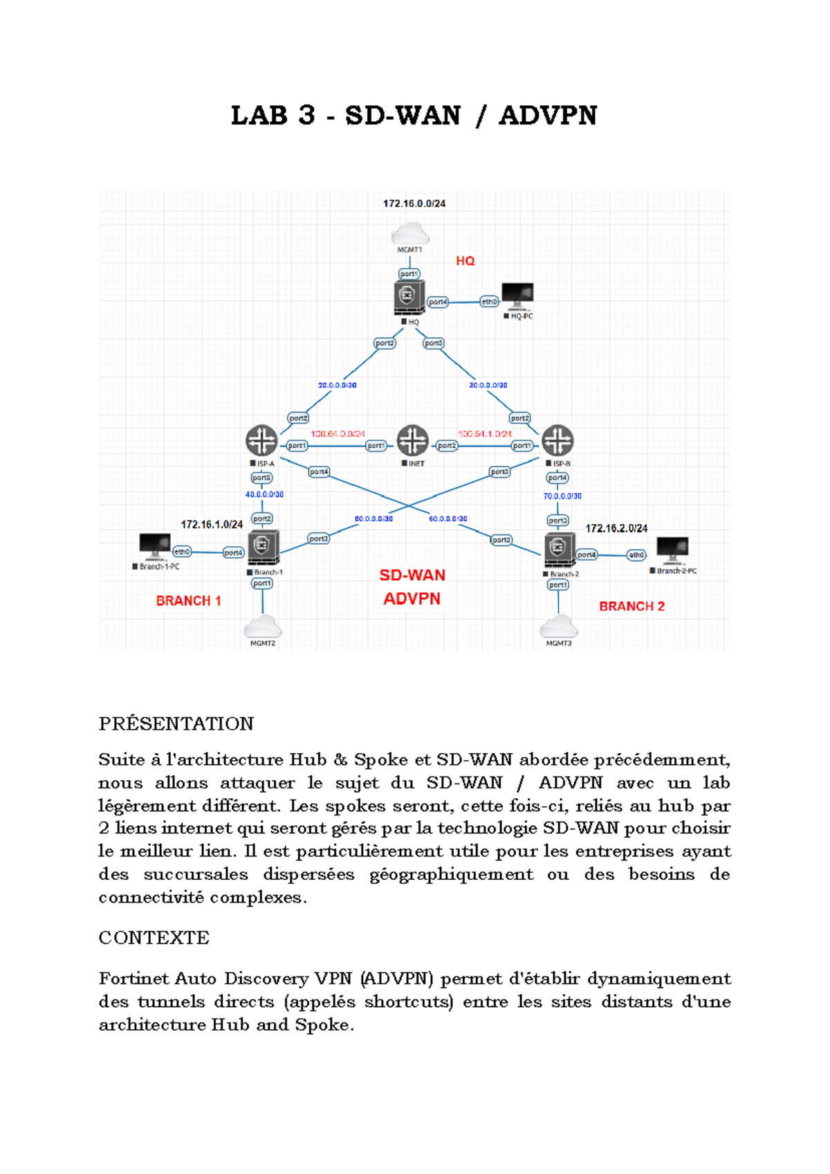 LAB 3 - SD-WAN / ADVPN: Configuration et Scénario Pratique - Studocu