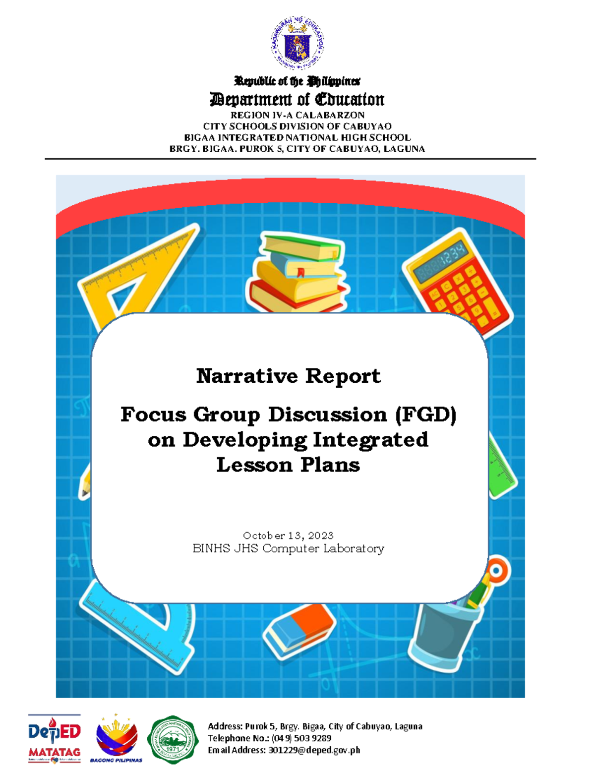 Narrative Report on Focus Group Discussion: Integrated Lesson Plans ...