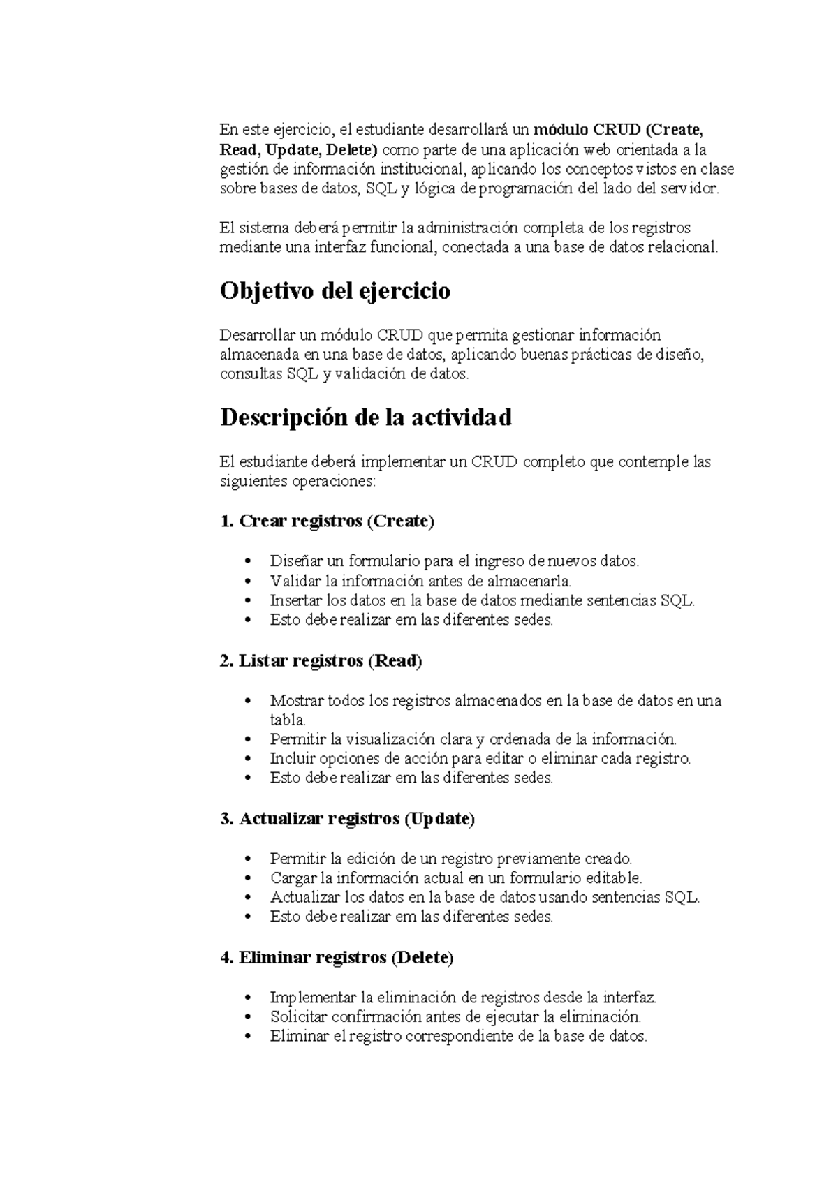 Examen 1 Unidad II - Módulo CRUD para Gestión de Información - Studocu