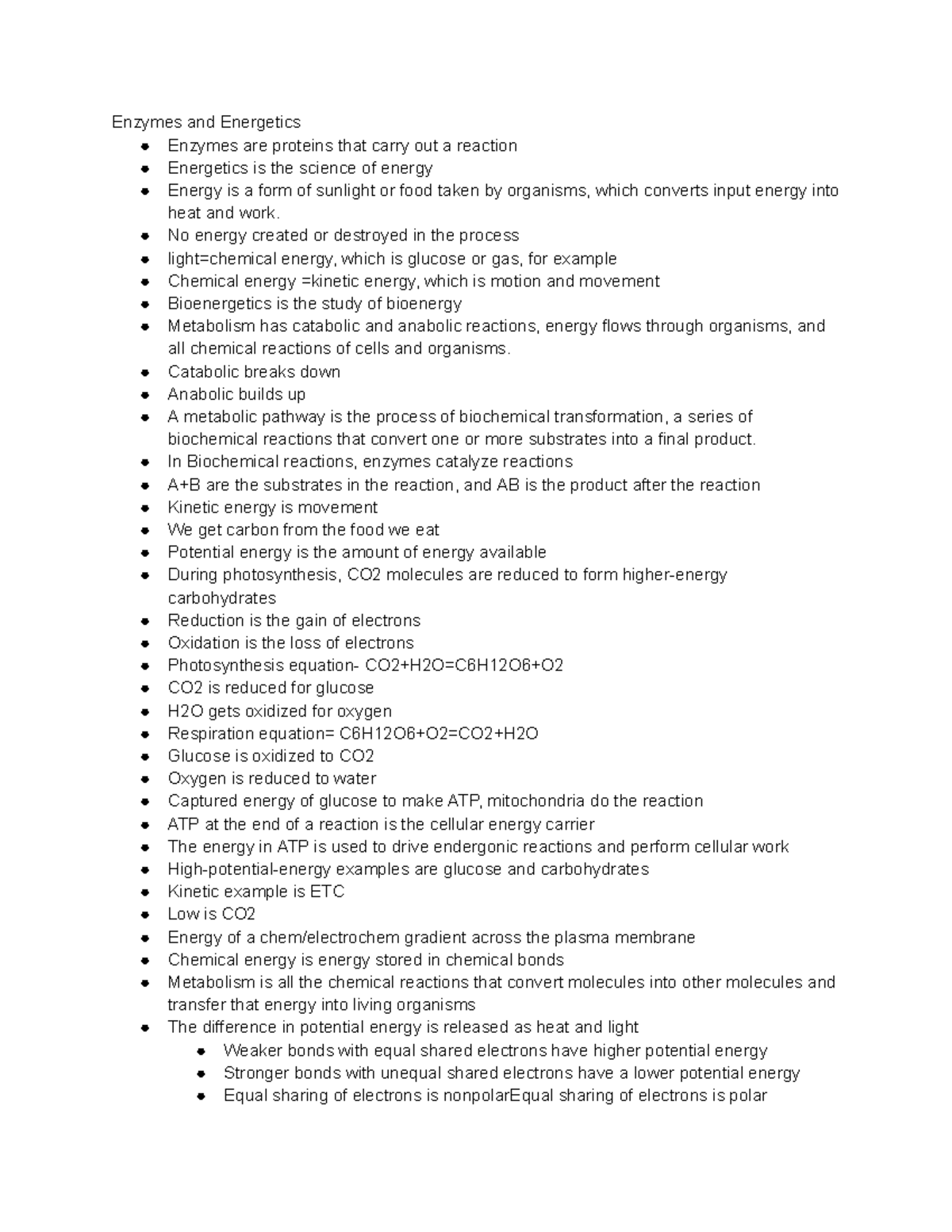Enzymes and Energetics: Understanding Energy Transformations in Bio (BIO 101) - Studocu