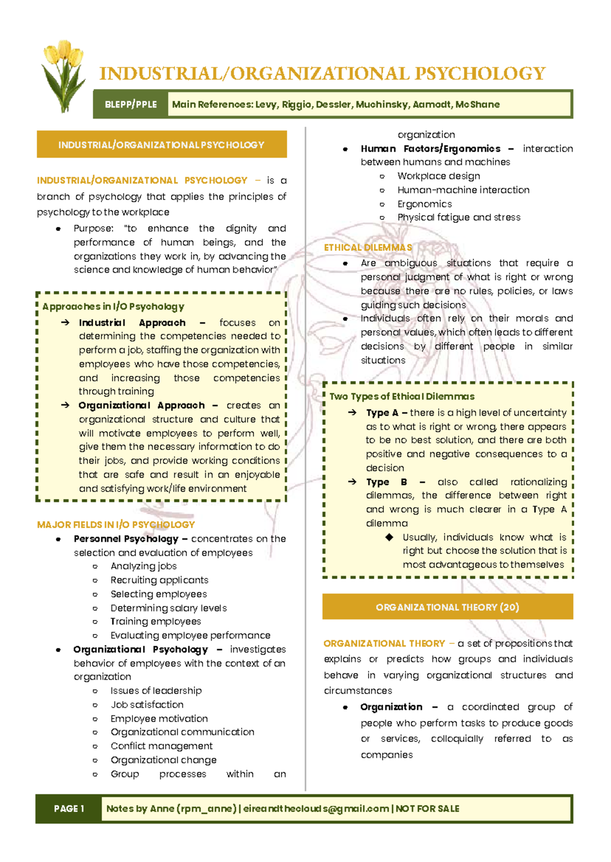 IO Psychology TOS-Based Notes: Key Theories and Concepts - Studocu