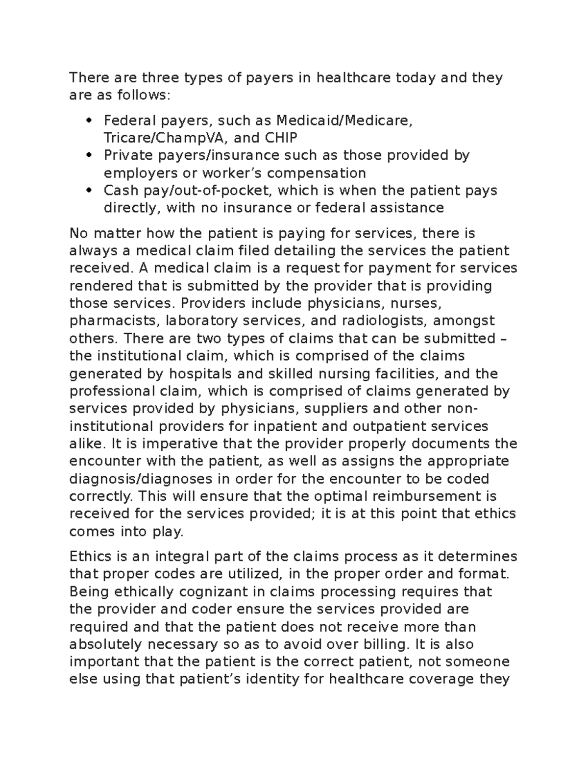 HCM 345 Module 3-1 Discussion: Understanding Claims & Reimbursement ...