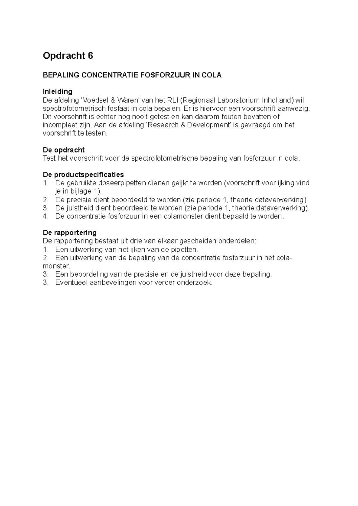 Opdracht 6 - Bepaling van Fosforzuurconcentratie in Cola - Studeersnel