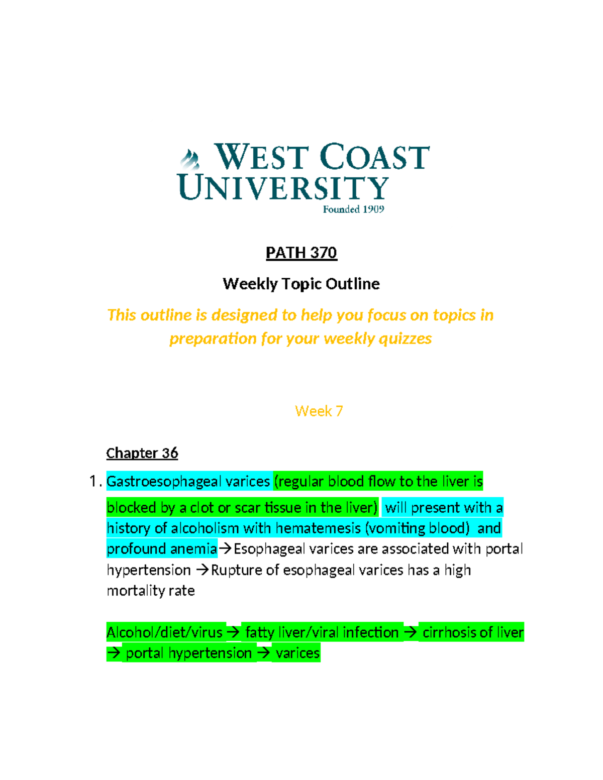 PATH 370 Week 7 Study Guide: Gastrointestinal & Endocrine Disorders ...