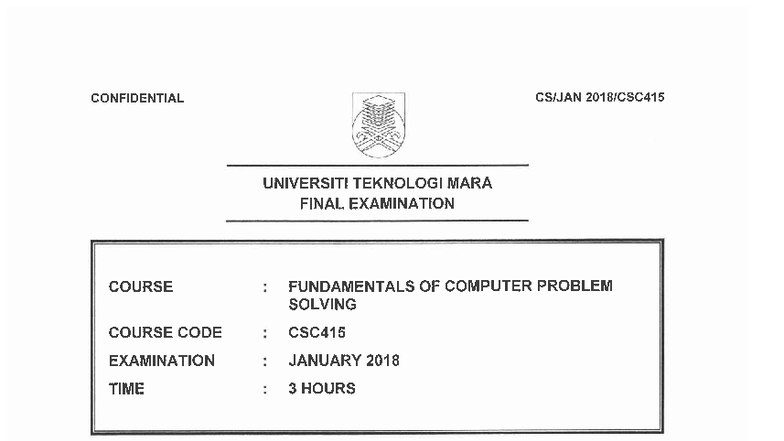 CSC415 JAN 2018 Final Exam - Fundamentals of Computer Problem Solving - Studocu