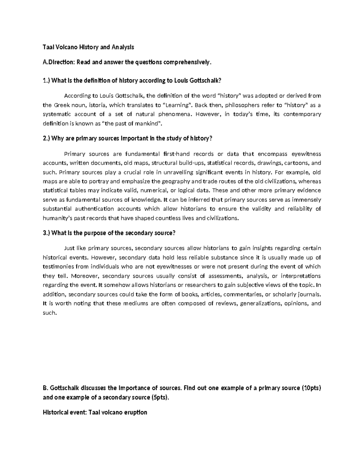 Taal Volcano Eruption: Historical Analysis and Sources (HIST101) - Studocu