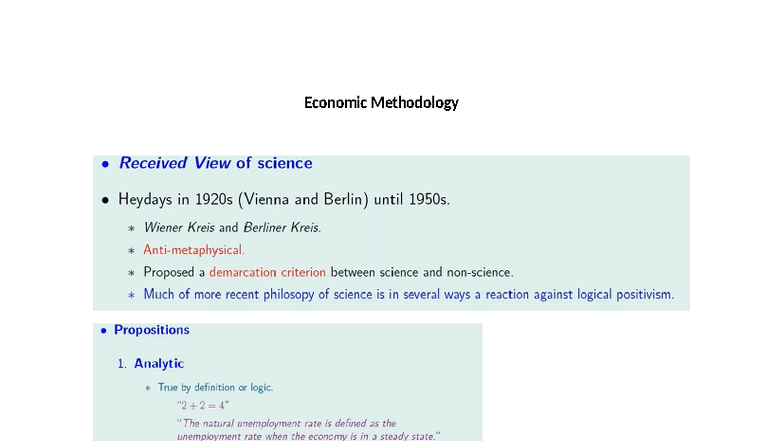Economic Methodology: The Evolution of Science from 1920s to 1950s ...