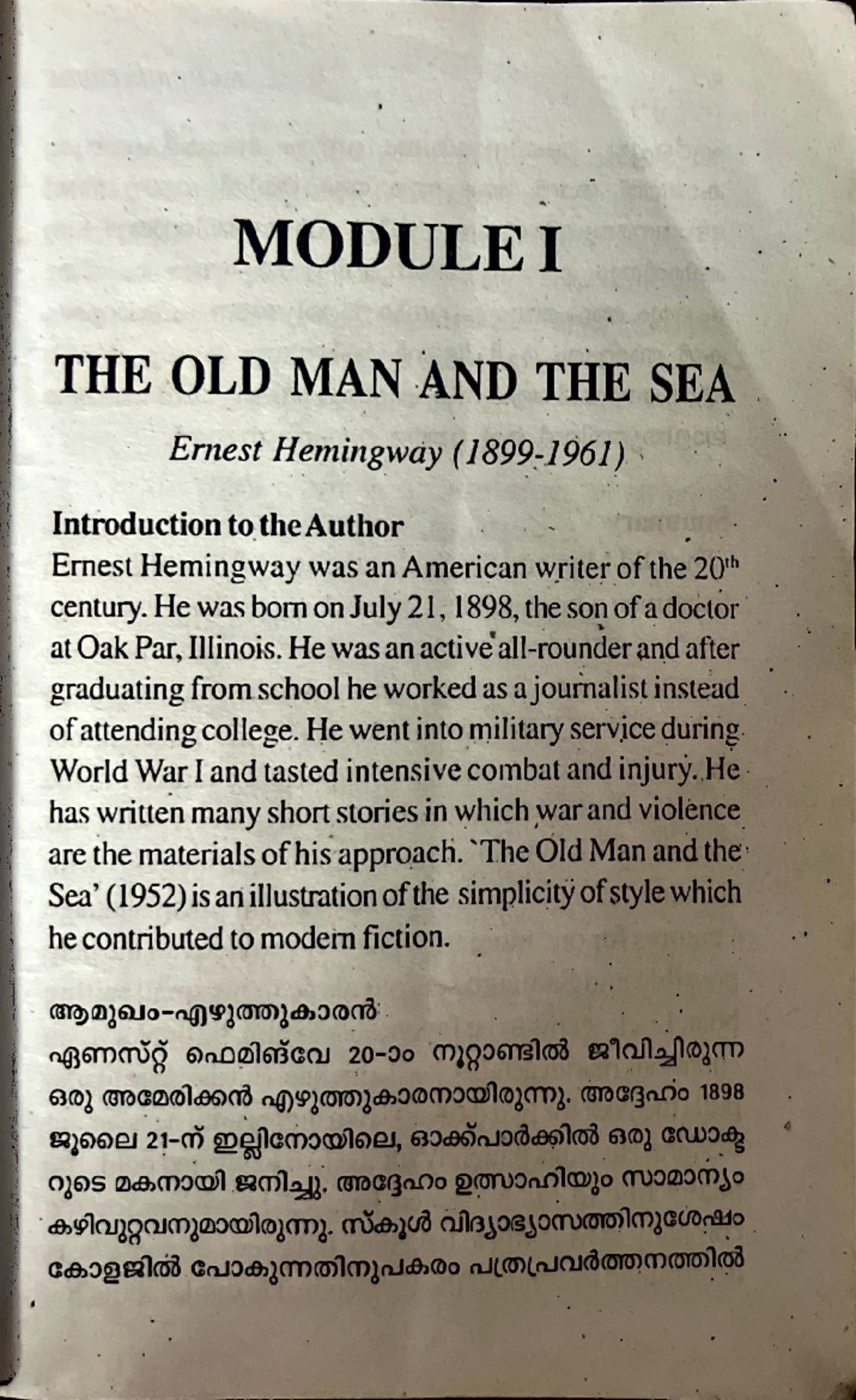 MODULE I: THE OLD MAN AND THE SEA - Summary & Analysis - Studocu