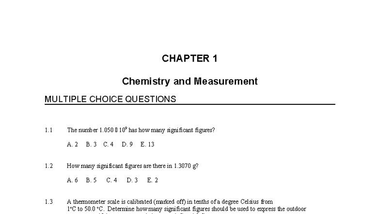 CHAPTERS 1-3 Chemistry and Measurement MCQs and Short Answers - Studocu